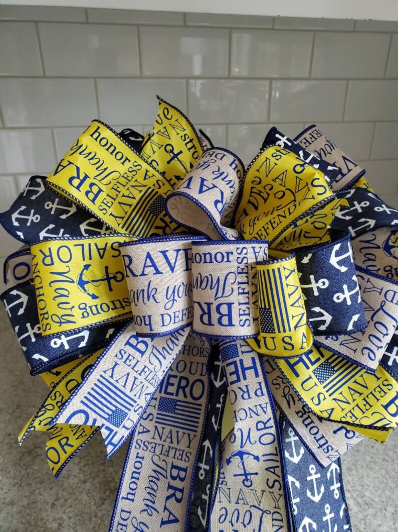 US Navy Support Patriotic Tree Topper Bow Military Navy Tree - Etsy