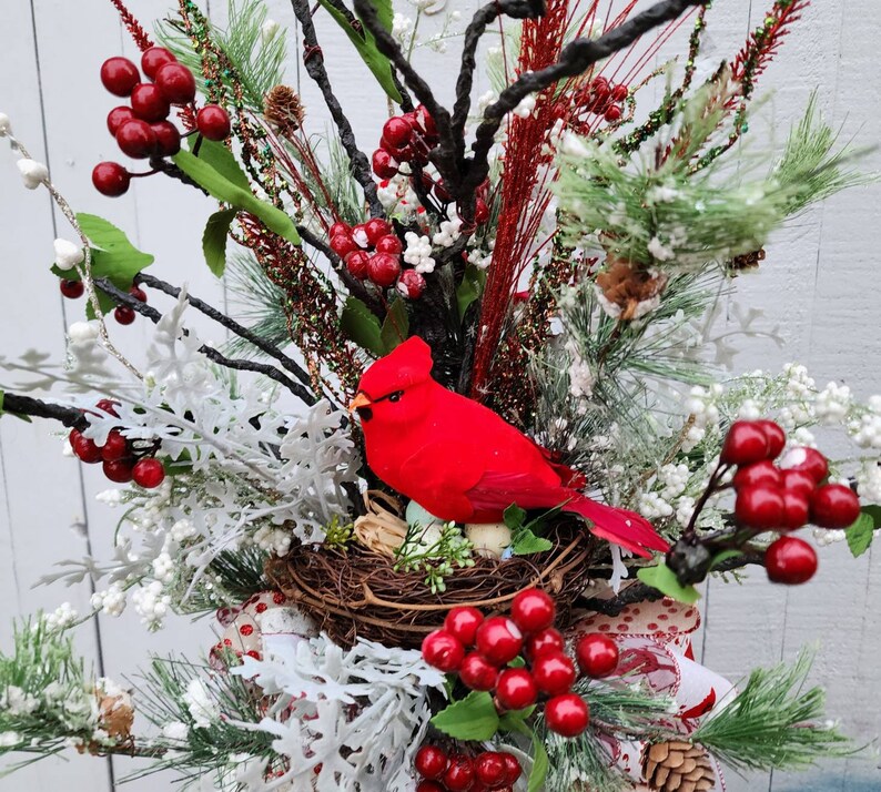 Cottagecore Woodland Cardinal Christmas Tree Topper Bow 360 - Etsy