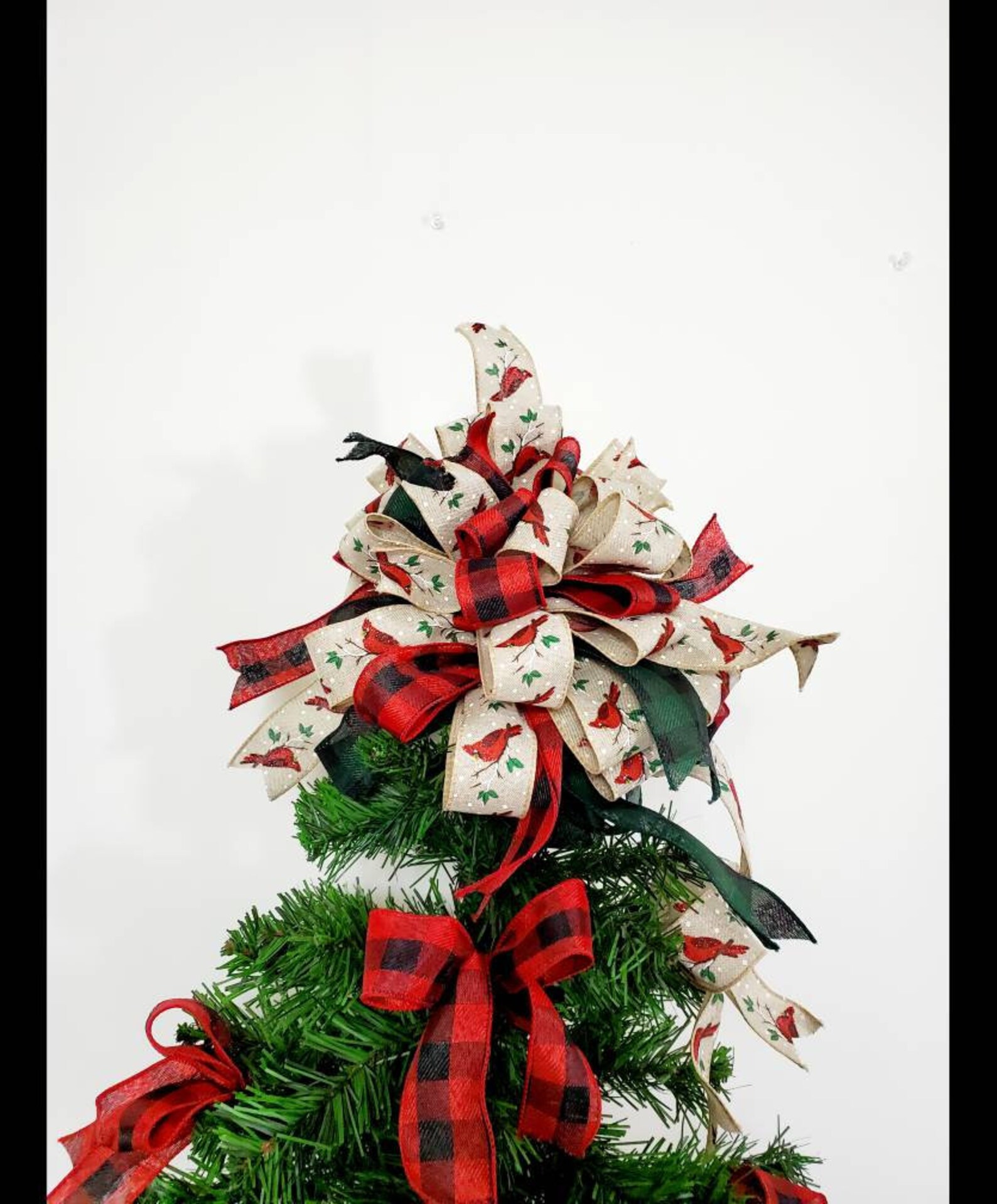 Cardinal Christmas Tree Topper Bow Red Bird Holiday Tree - Etsy