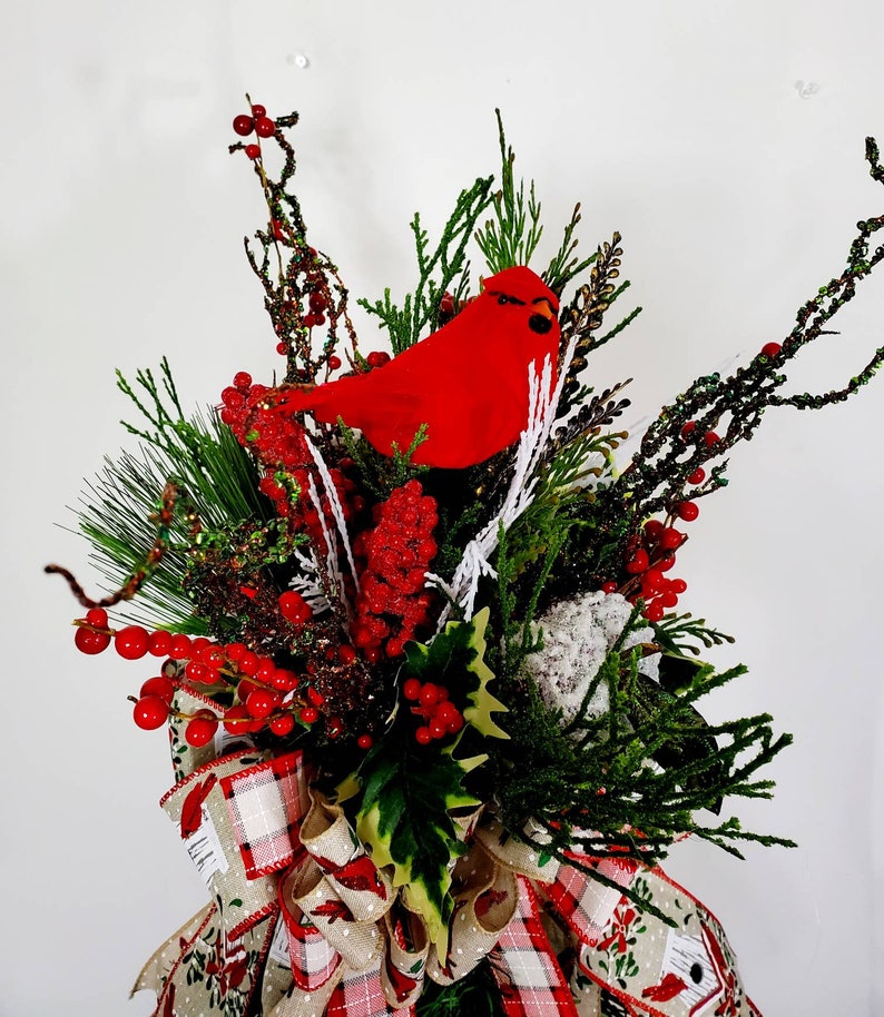 Cardinal Christmas Tree Topper Bow Red Bird Holiday Tree | Etsy