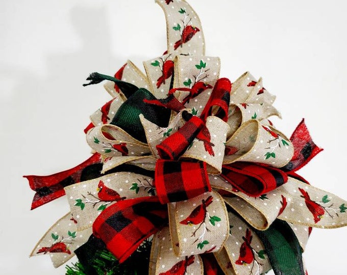 Cardinal Christmas Tree Topper Bow ~ Red Bird Holiday Tree Topper Bow ...