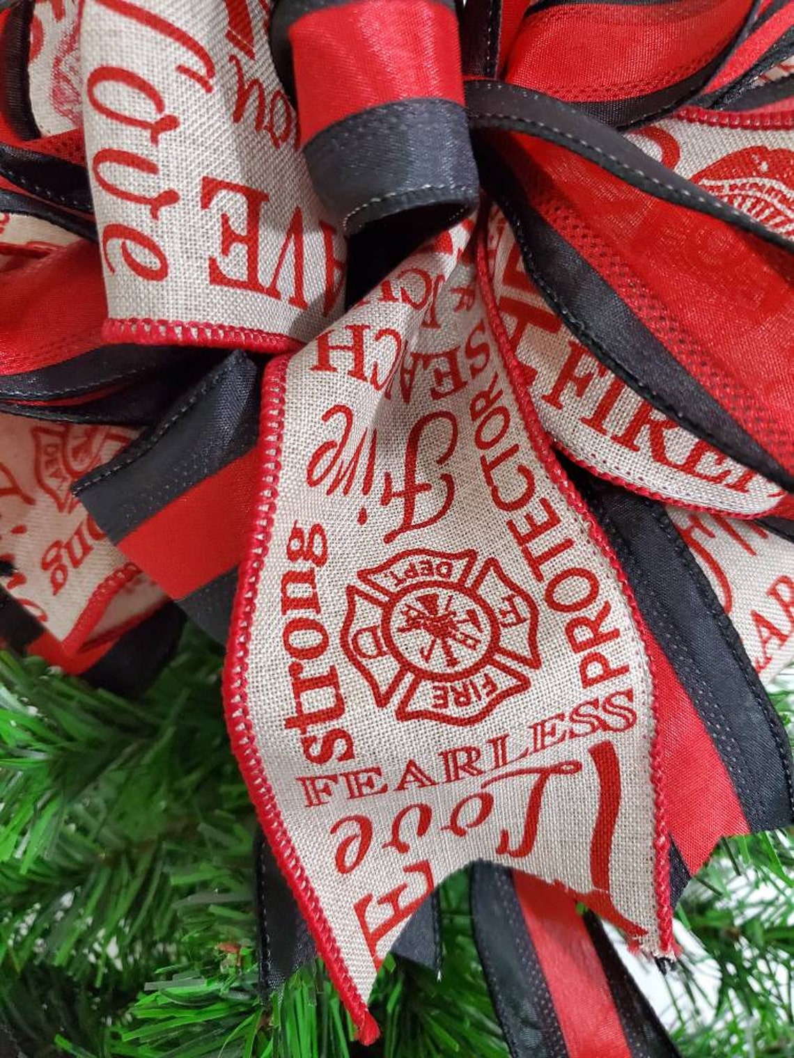Firefighter Christmas Tree Topper Bow ~ Fire Department Holiday Tree ...