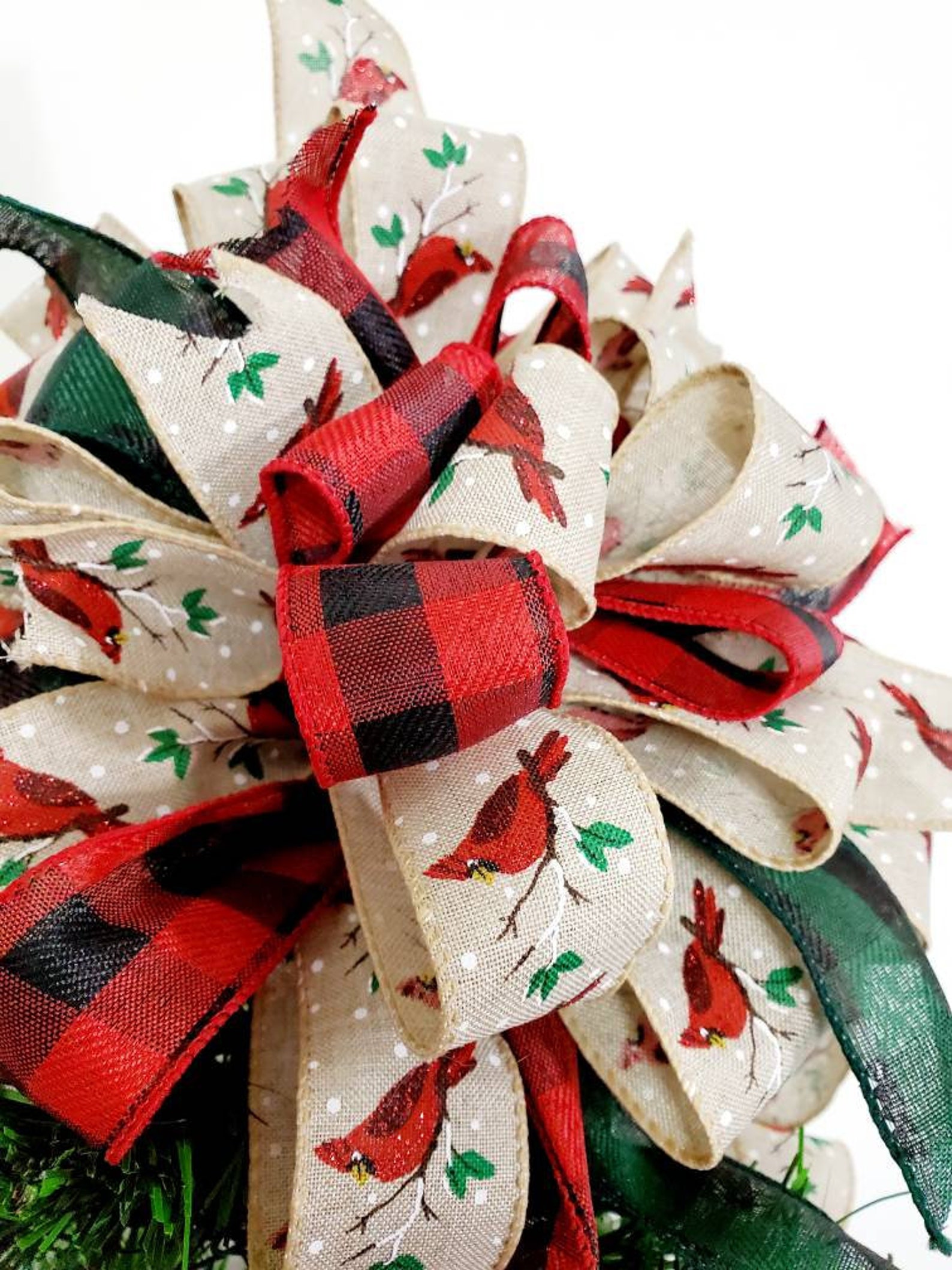 Cardinal Christmas Tree Topper Bow Red Bird Holiday Tree | Etsy