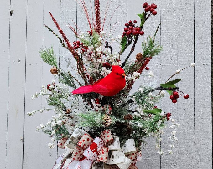 Cottagecore Woodland Cardinal Christmas Tree Topper Bow ~ 360 Degree ...