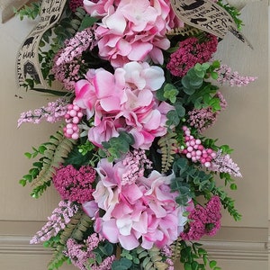 Hydrangea Swag Wreath Pink~ Pink Hydrangea Door Swag - Etsy