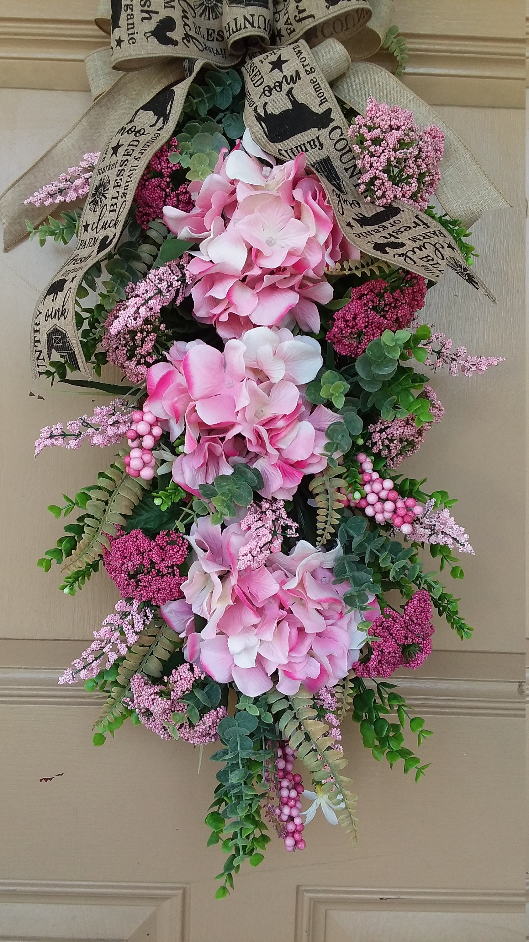 Hydrangea Swag Wreath Pink Pink Hydrangea Door Swag | Etsy