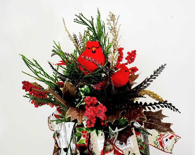 Cottagecore Woodland Cardinal Christmas Tree Topper Bow ~ Holiday ...