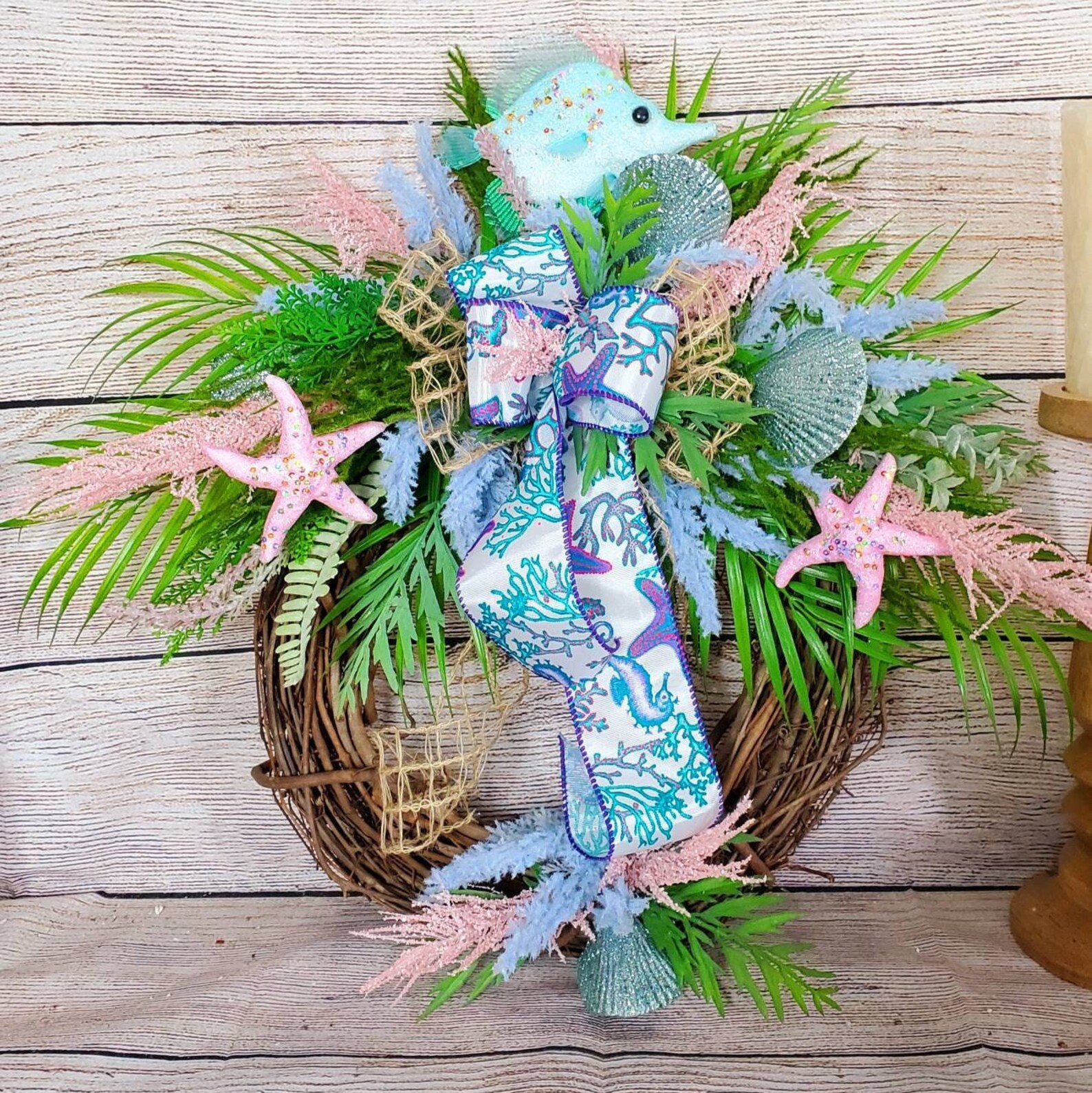 Nautical Beach Natural Wreath Nautical Fish Wreath - Etsy
