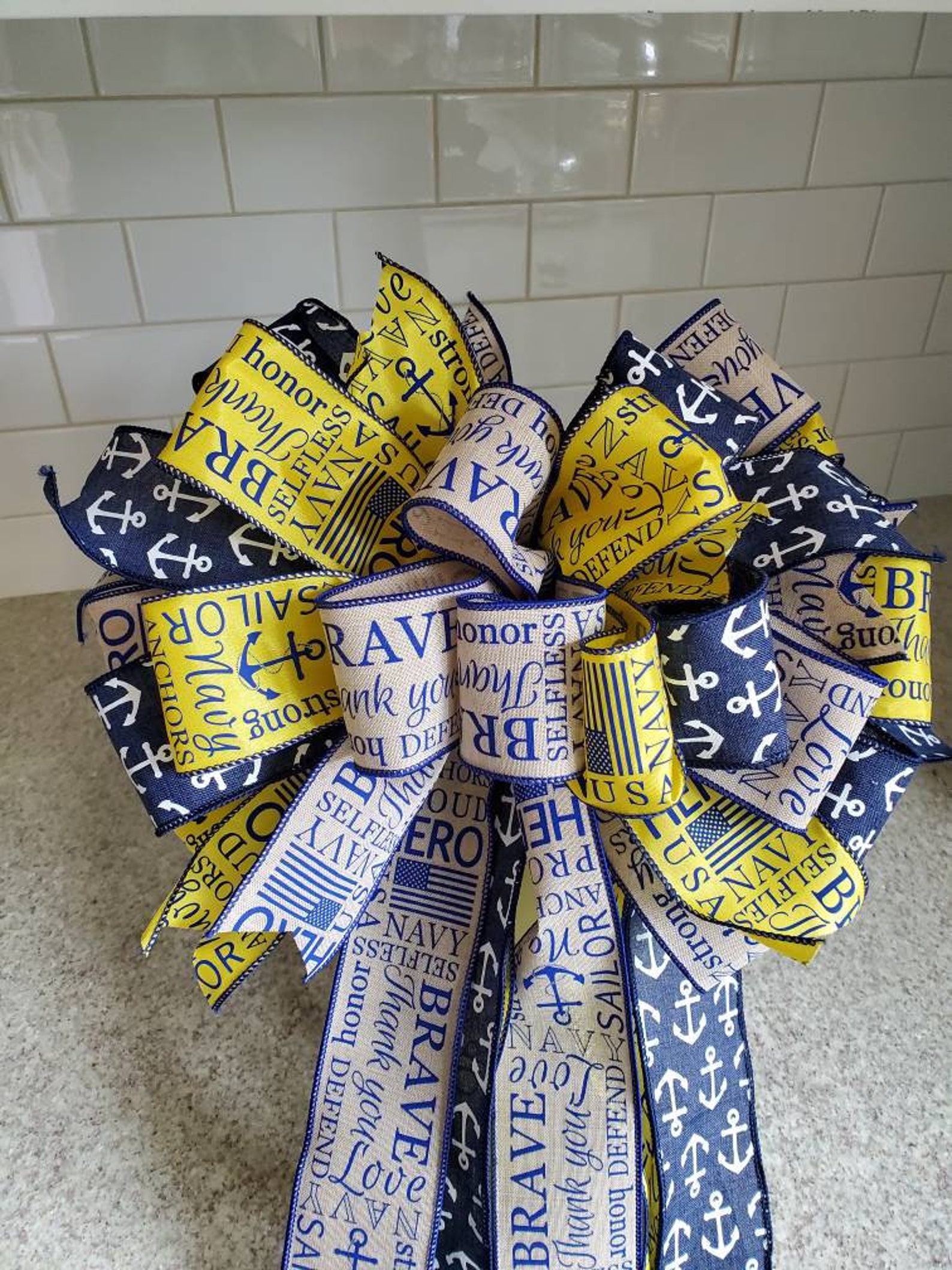 US Navy Support Patriotic Tree Topper Bow Military Navy Tree - Etsy