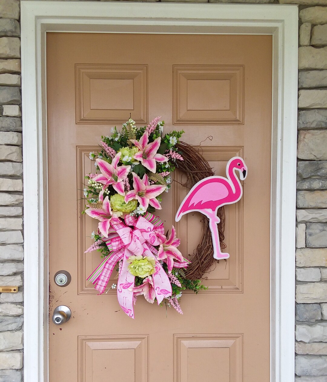 Pink Flamingo Wreath for Front Door Large ~ Beach Front Door Wreath - Etsy