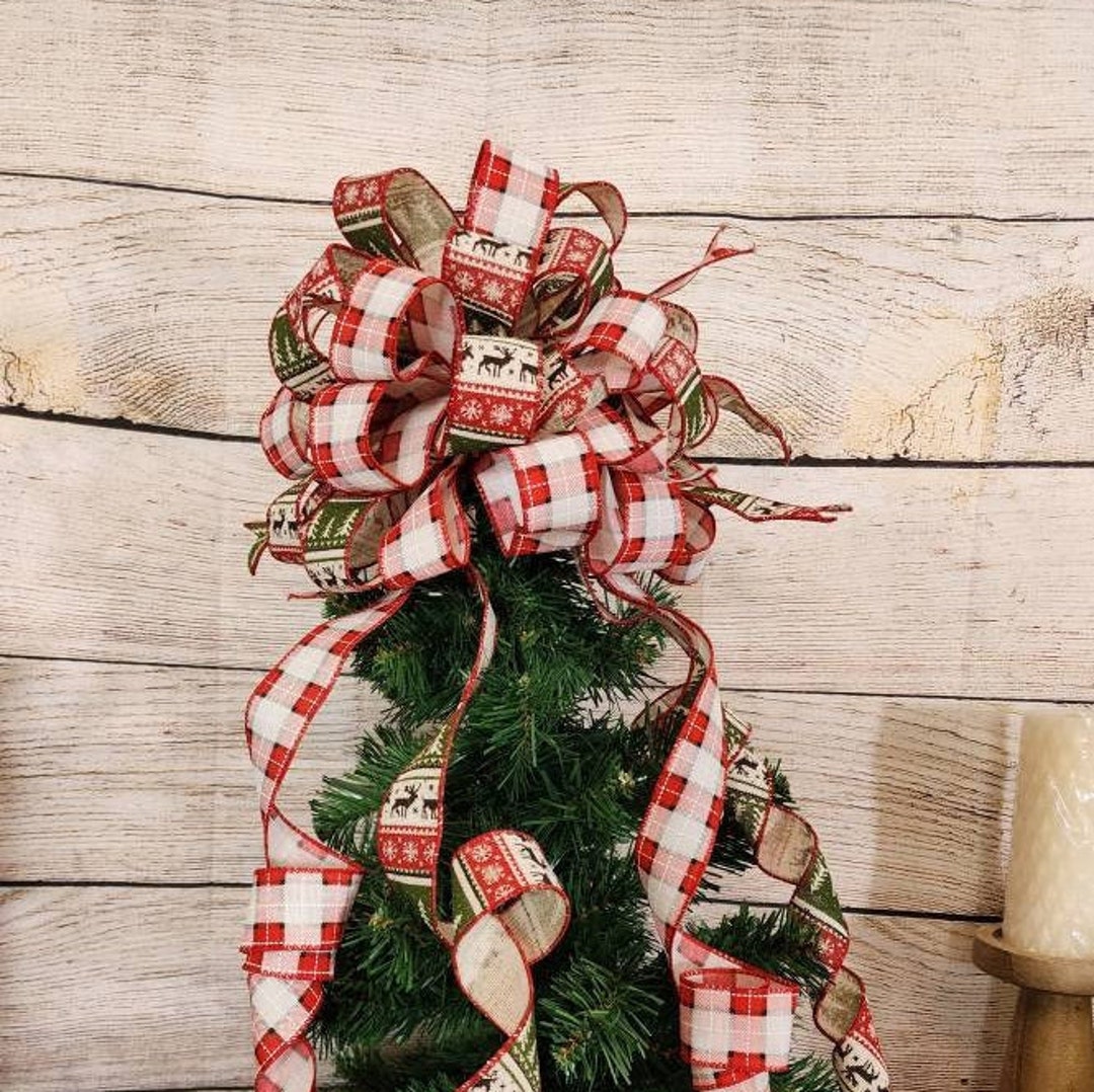Woodland Deer Christmas Tree Topper Bow ~ Green and Red Nature Inspired ...