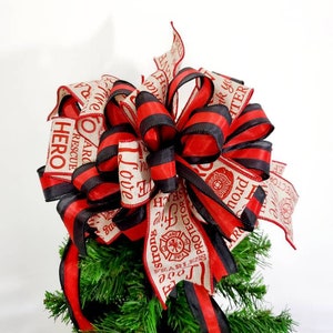 Firefighter Christmas Tree Topper Bow ~ Fire Department Holiday Tree ...