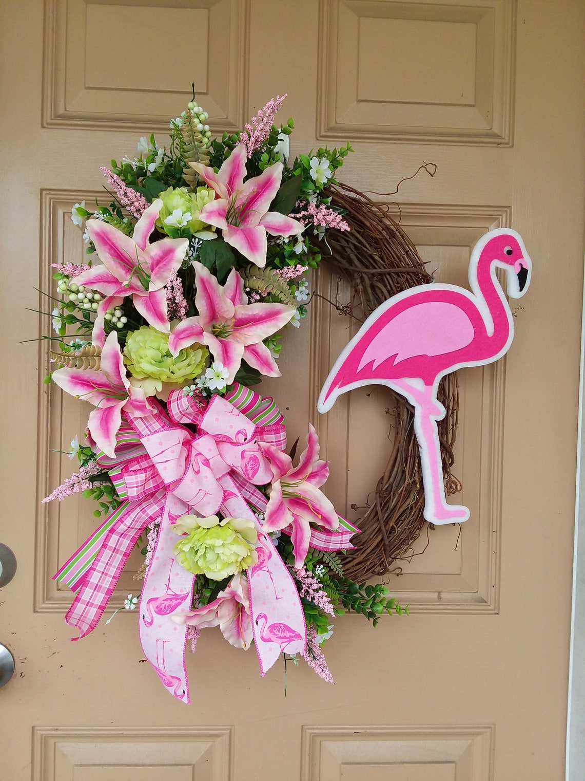 Pink Flamingo Wreath for Front Door Beach Front Door Wreath - Etsy
