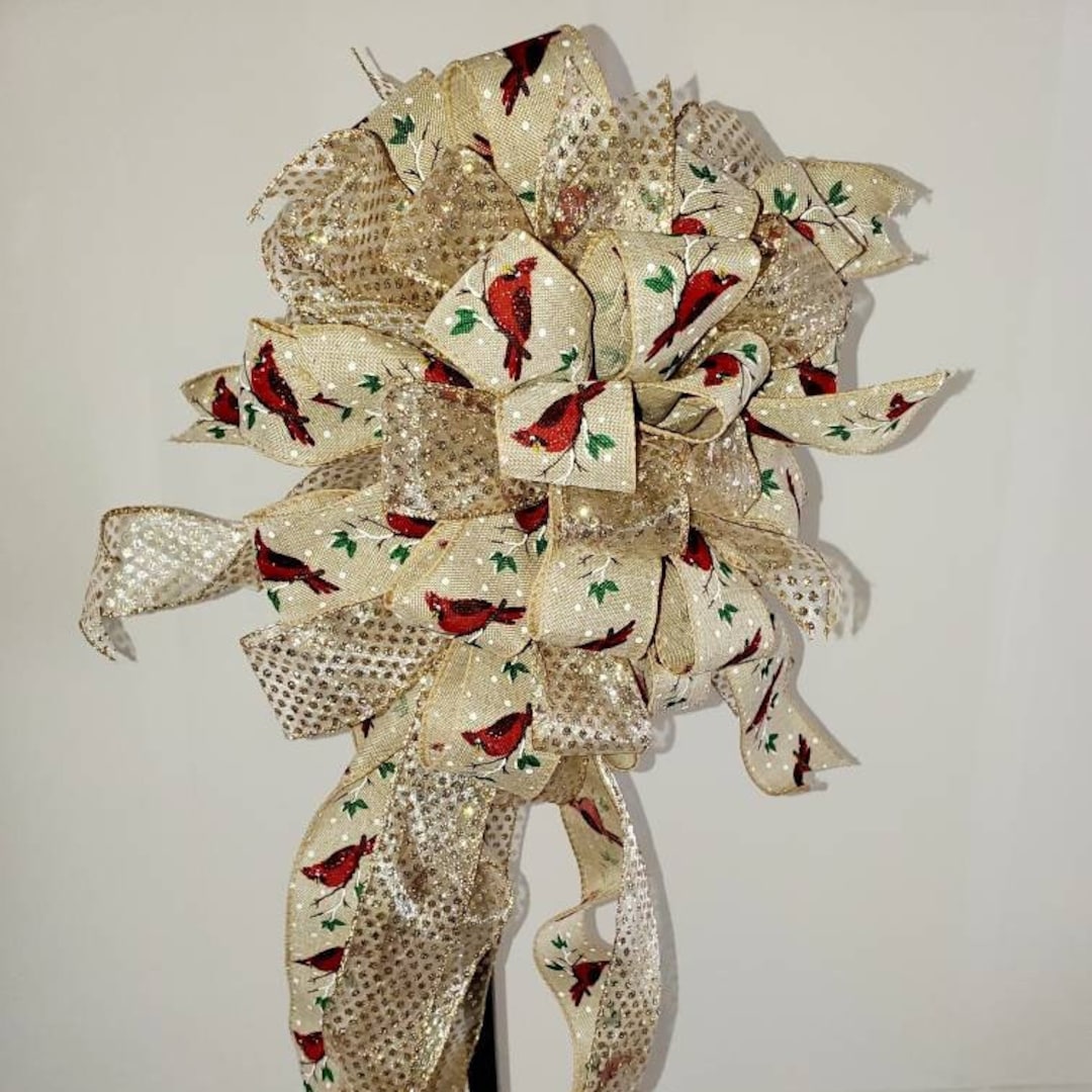 Cardinal Christmas Tree Topper Bow: Handmade Holiday Decor - Etsy