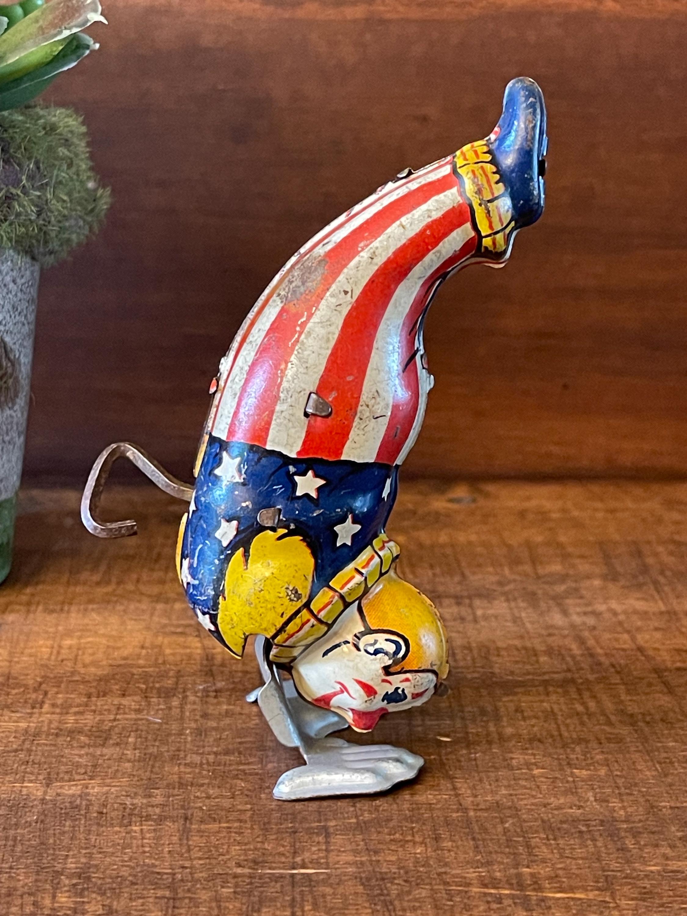 WORKS Vintage Tin Litho Wind up Clown Doing Handstand Toy Chein Walking ...