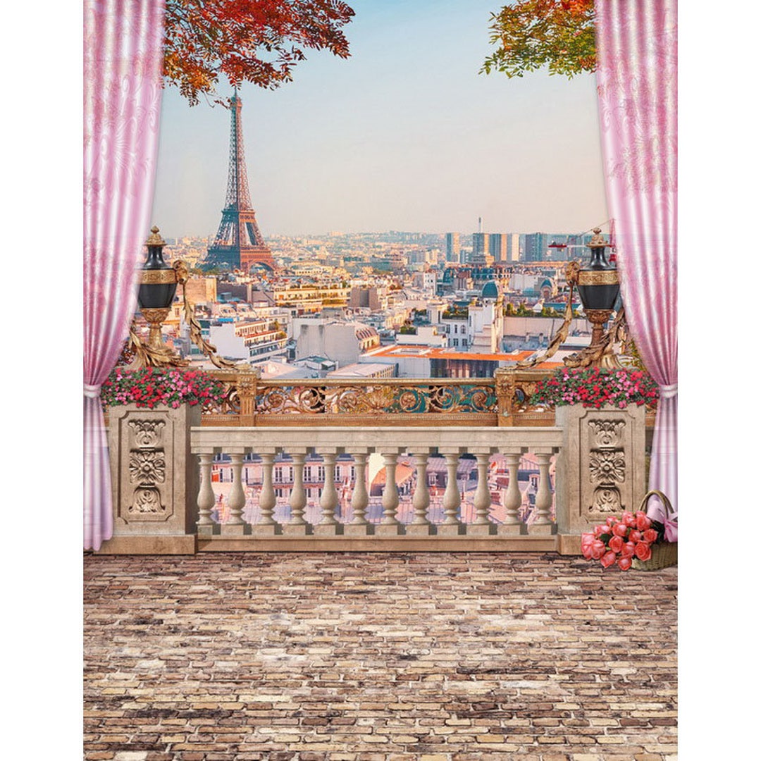 Retro Paris Eiffel Balcony Curtain Wood Photography Studio Backdrop ...