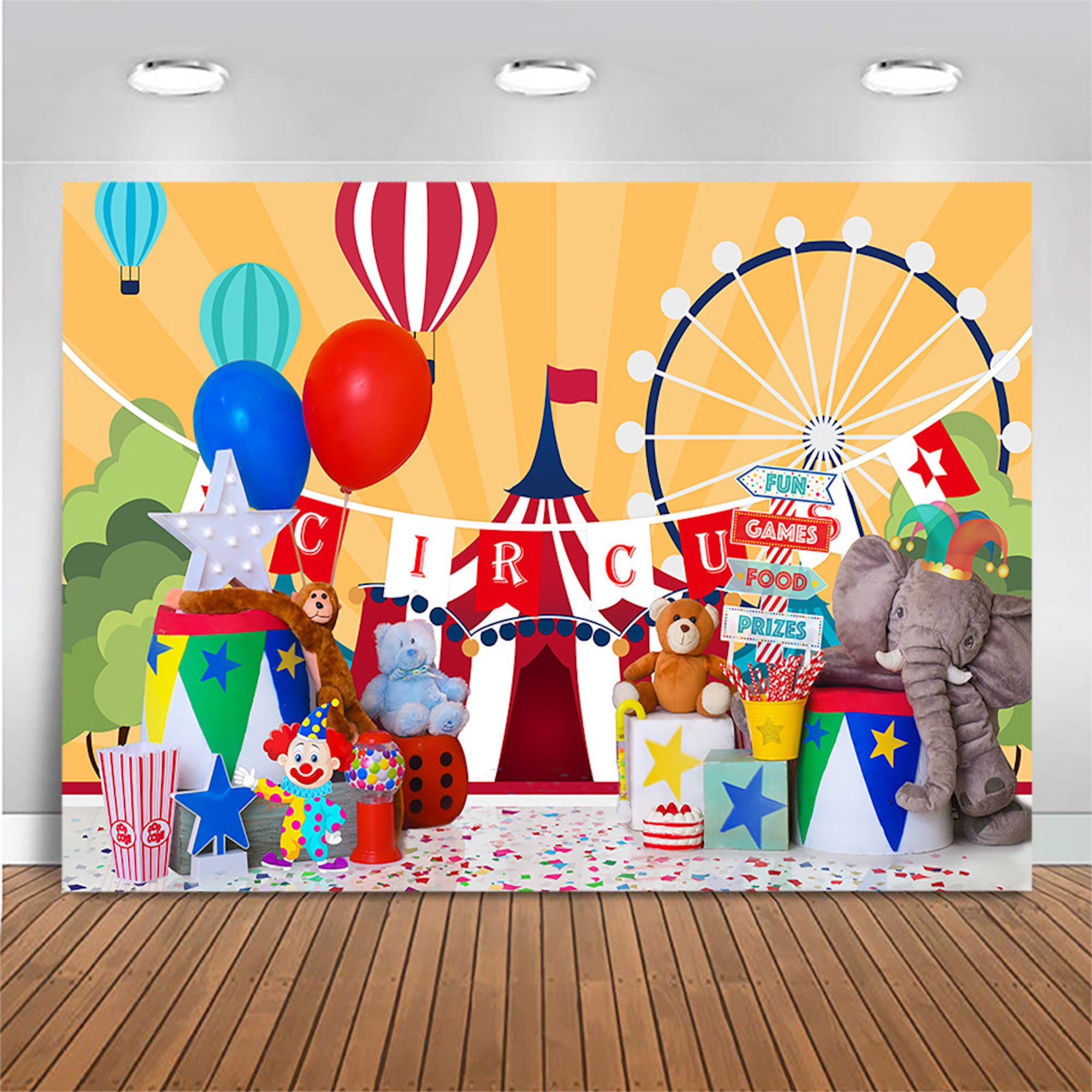 Cartoon Circus Sky Ferris Wheel Tent Balloon Stars Photography Studio ...