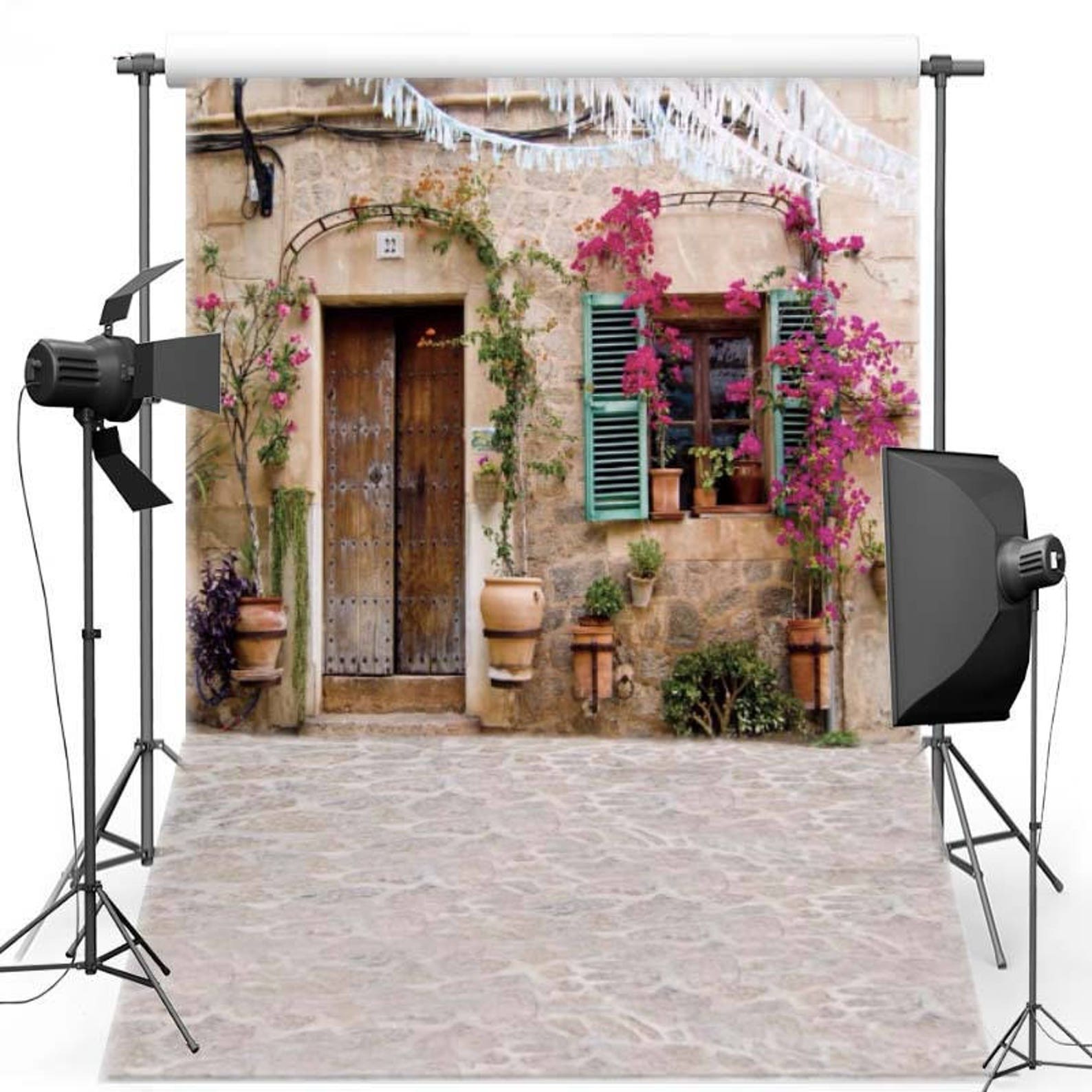 Old Village House Door Floral Photography Studio Backdrop | Etsy