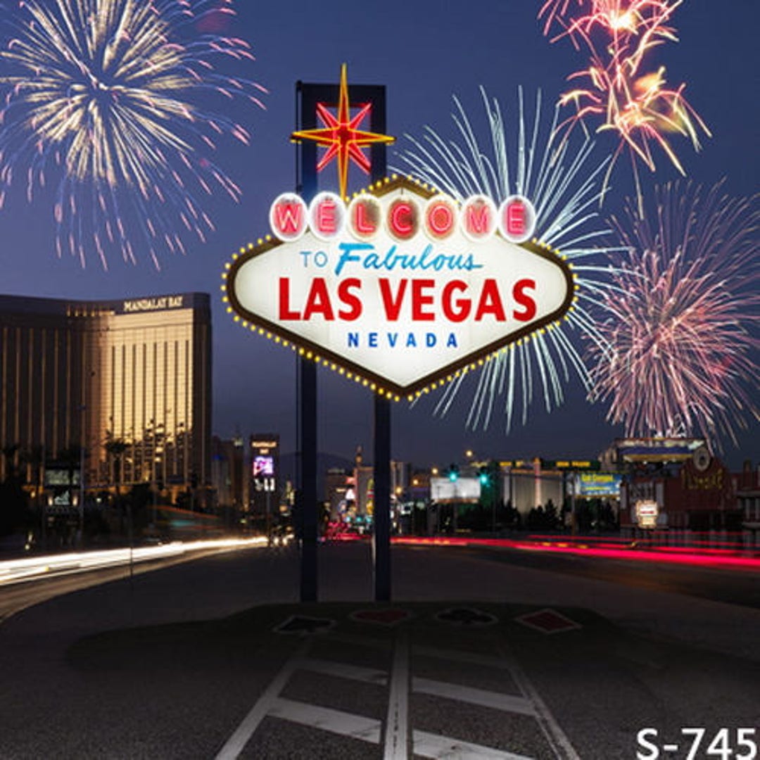 Vinyl Las Vegas Sign Fireworks Photography Studio Backdrop Background ...