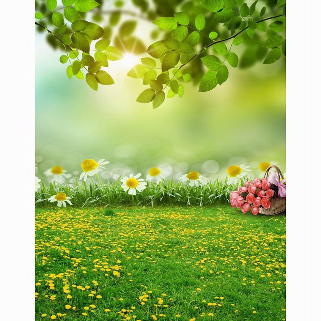 Vinyl Spring Grass Lawn Floral Photography Studio Backdrop Background ...