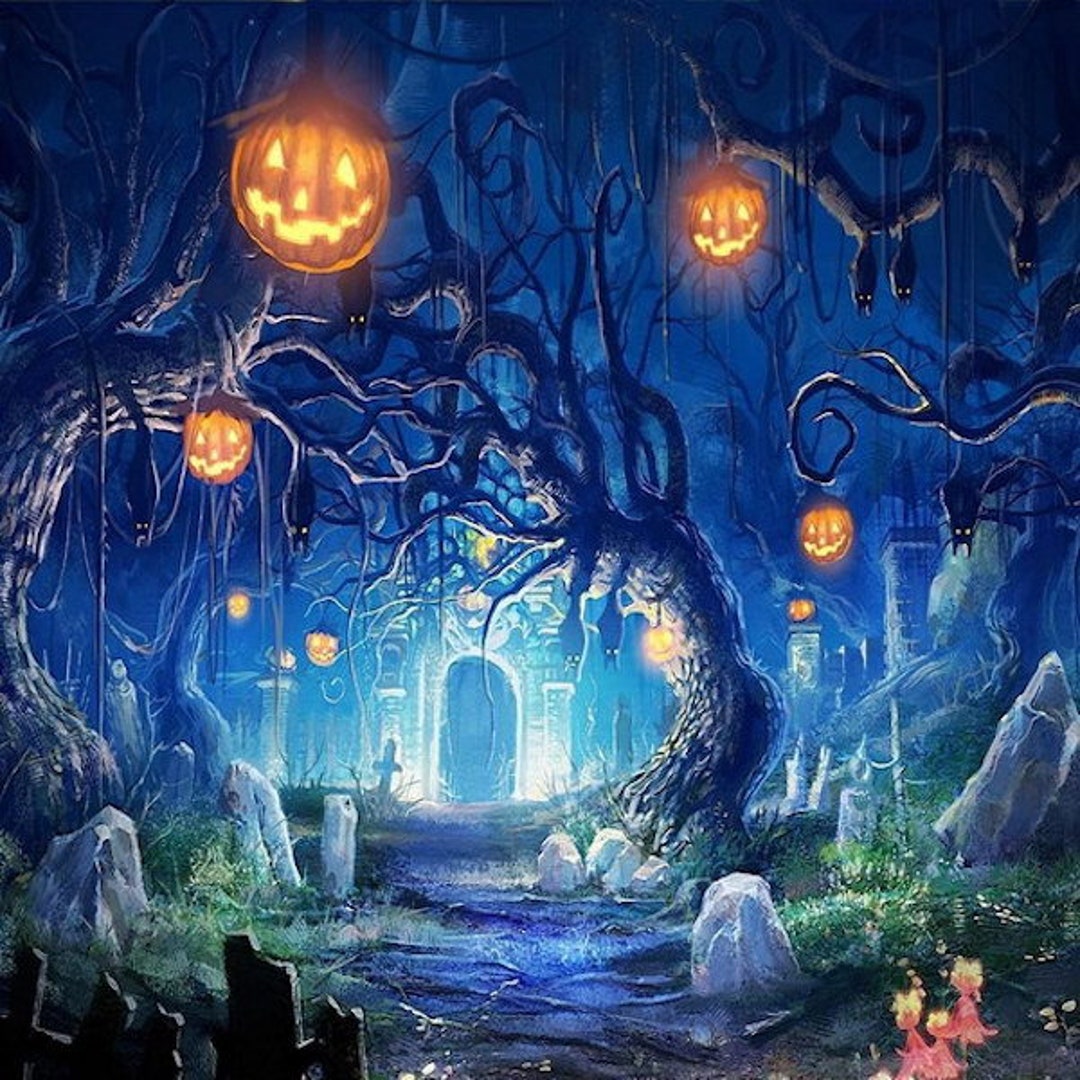 Vinyl Halloween Hallowmas Cemetery Pumpkin Photography Studio Backdrop ...