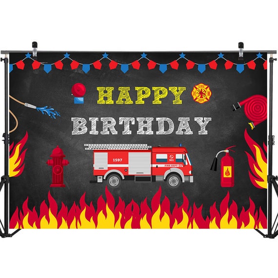 Firetruck Birthday Photography Studio Backdrop Background | Etsy