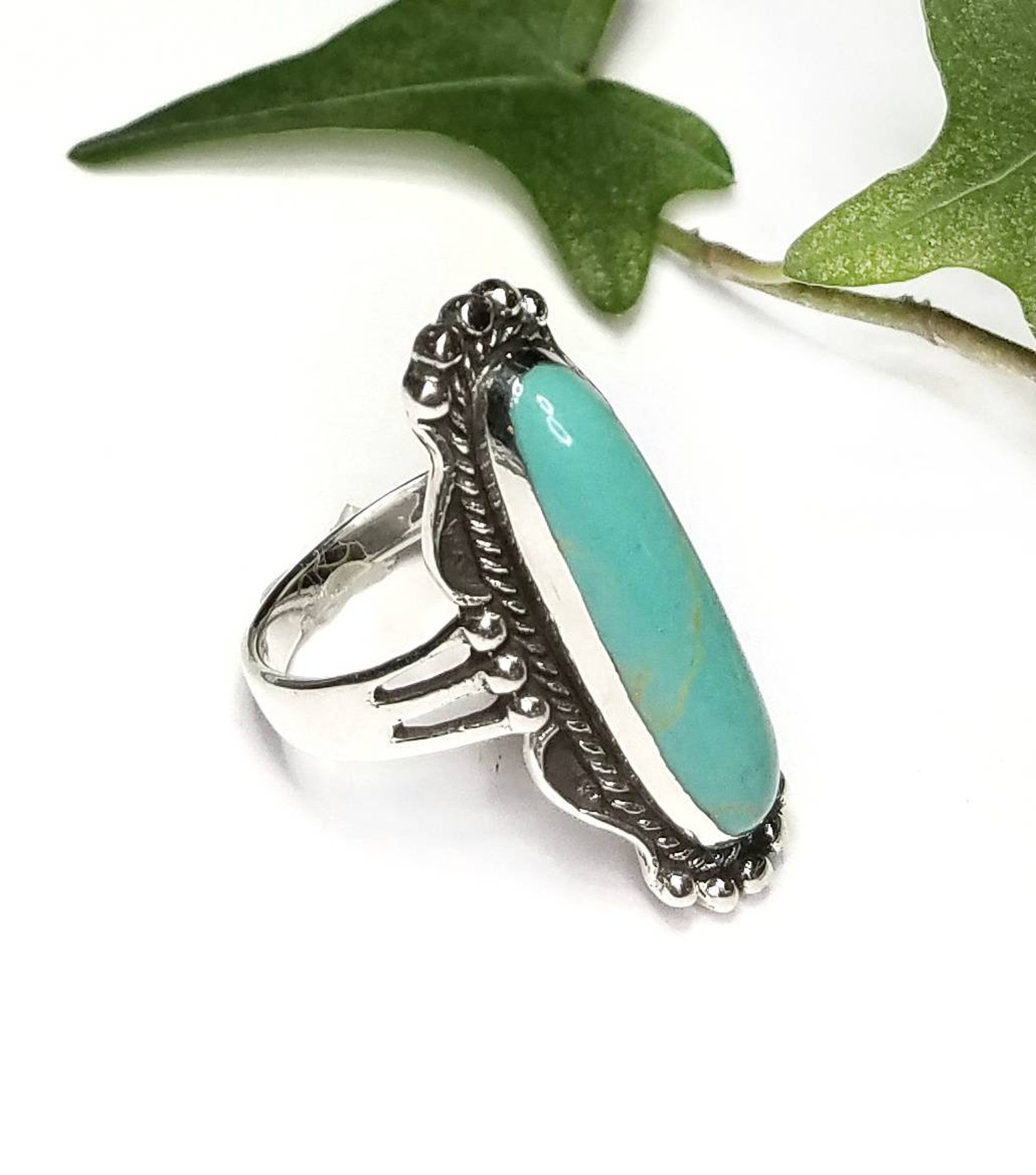 Turquoise RingNatural Turquoise Silver RingTurquoise Long | Etsy