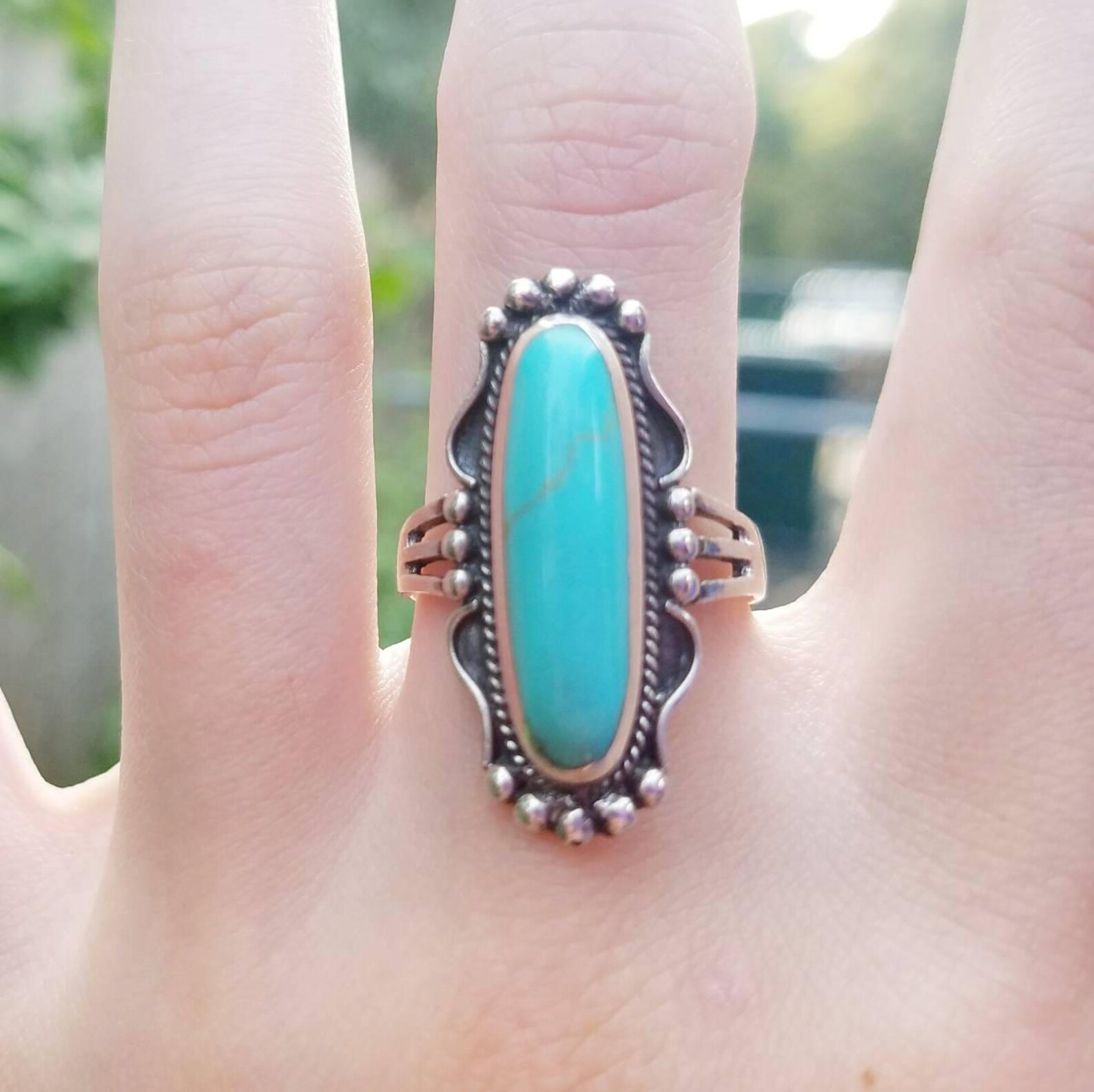 Turquoise RingNatural Turquoise Silver RingTurquoise Long | Etsy