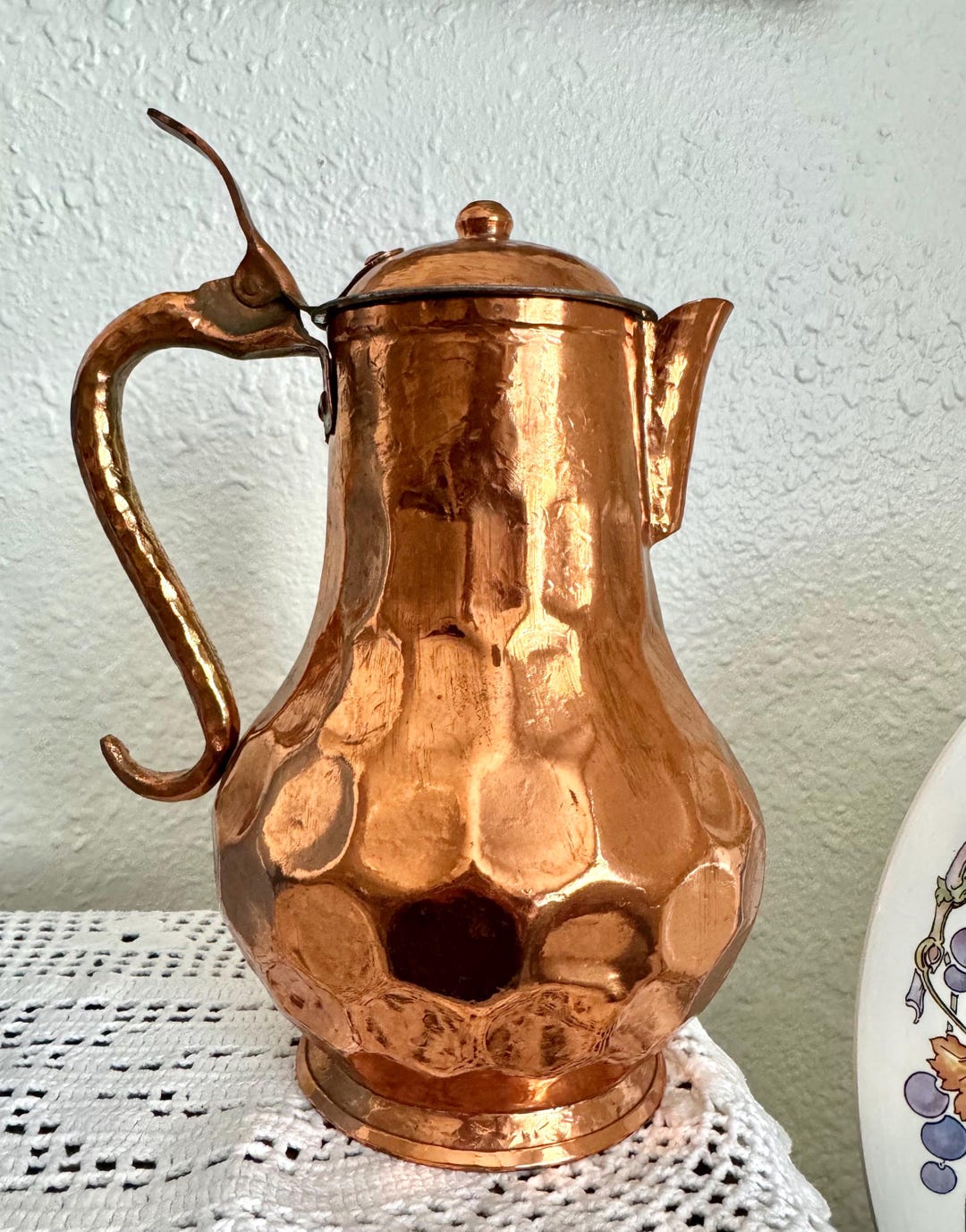Copper Pitcher Antique Copper Coffee Pot Faceted Copper Vintage Copper ...