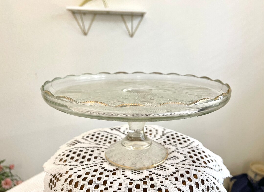 Vintage Glass Cake Stand Jeanette Glass Cupcake Stand Granny Chic ...