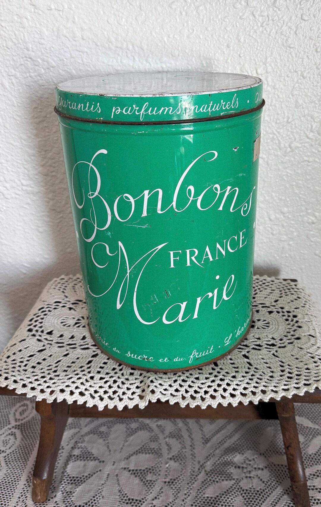 French Bonbons Vintage Tin Large French Tin Green Tin Sucre Et Fruit ...