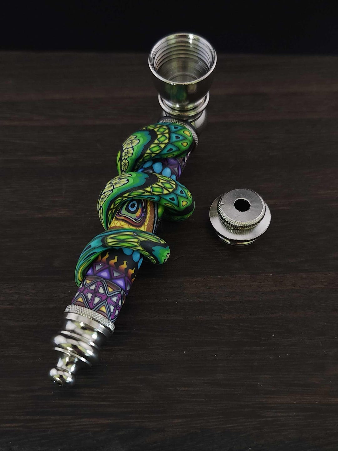 Green Mandala Snake Pipe / Heady Fimo Snake Pipe With Lid / Handmade in ...