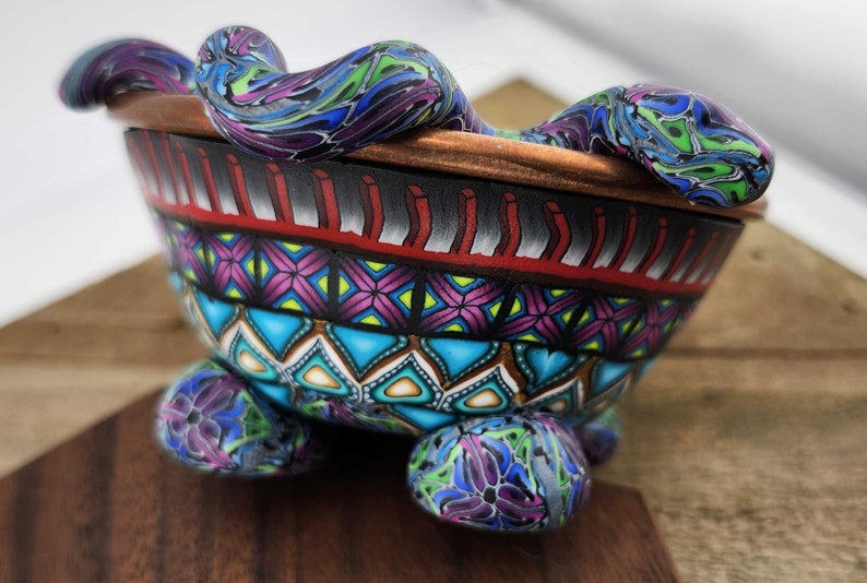 Snake Cauldron/ Fimo Copper Snake Bowl/ Millefiori Cane Work/ Home or ...