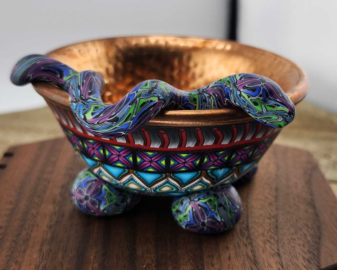 Snake Cauldron/ Fimo Copper Snake Bowl/ Millefiori Cane Work/ Home or ...