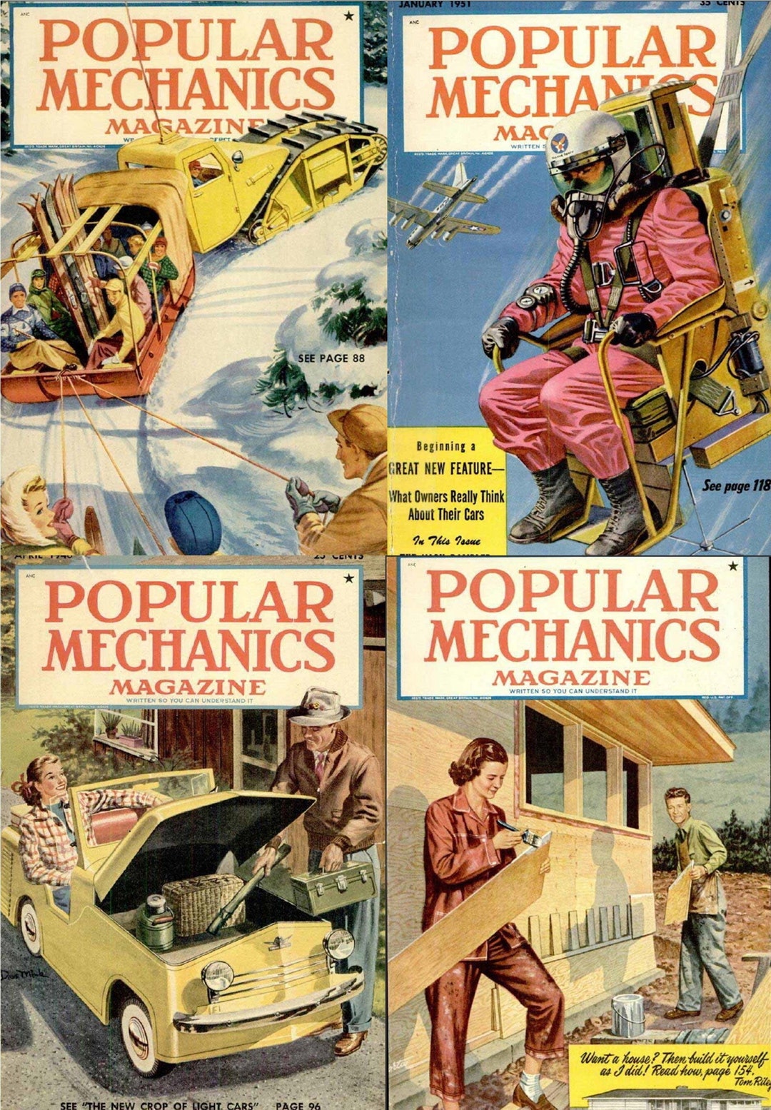 Revista Popular Mechanics 72 números raros antiguos Años 1947-1952 ...
