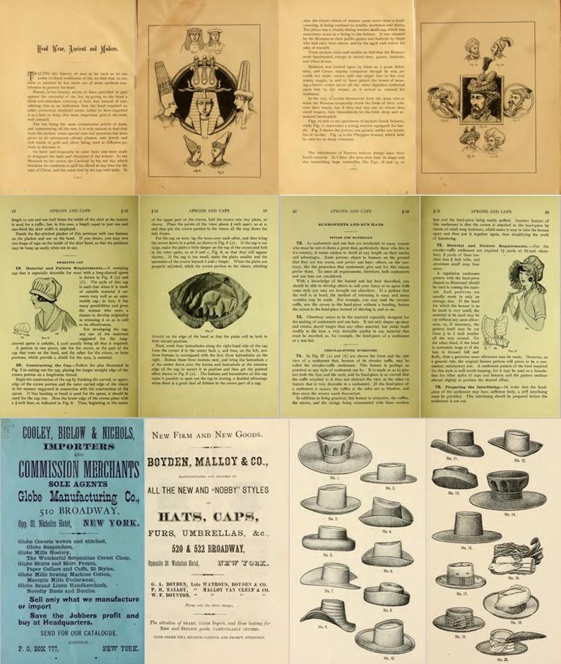 Hat Making & Millinery Patterns: Art Craft Design - 60 Vintage Books ...