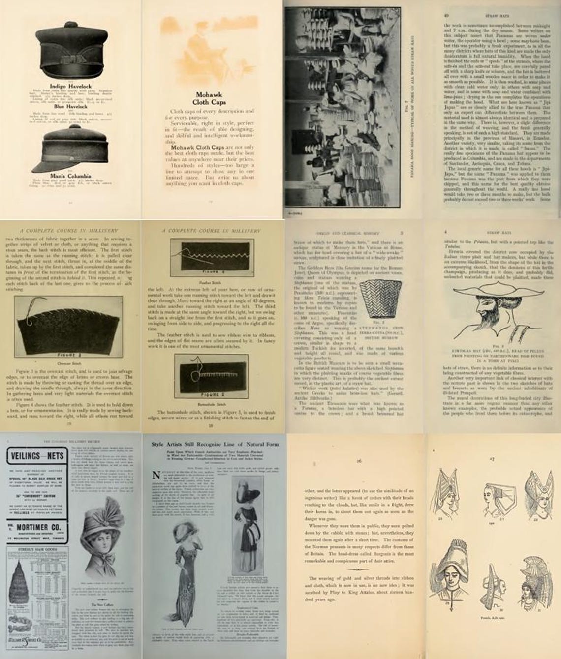 Hat Making & Millinery Patterns: Art Craft Design - 60 Vintage Books ...