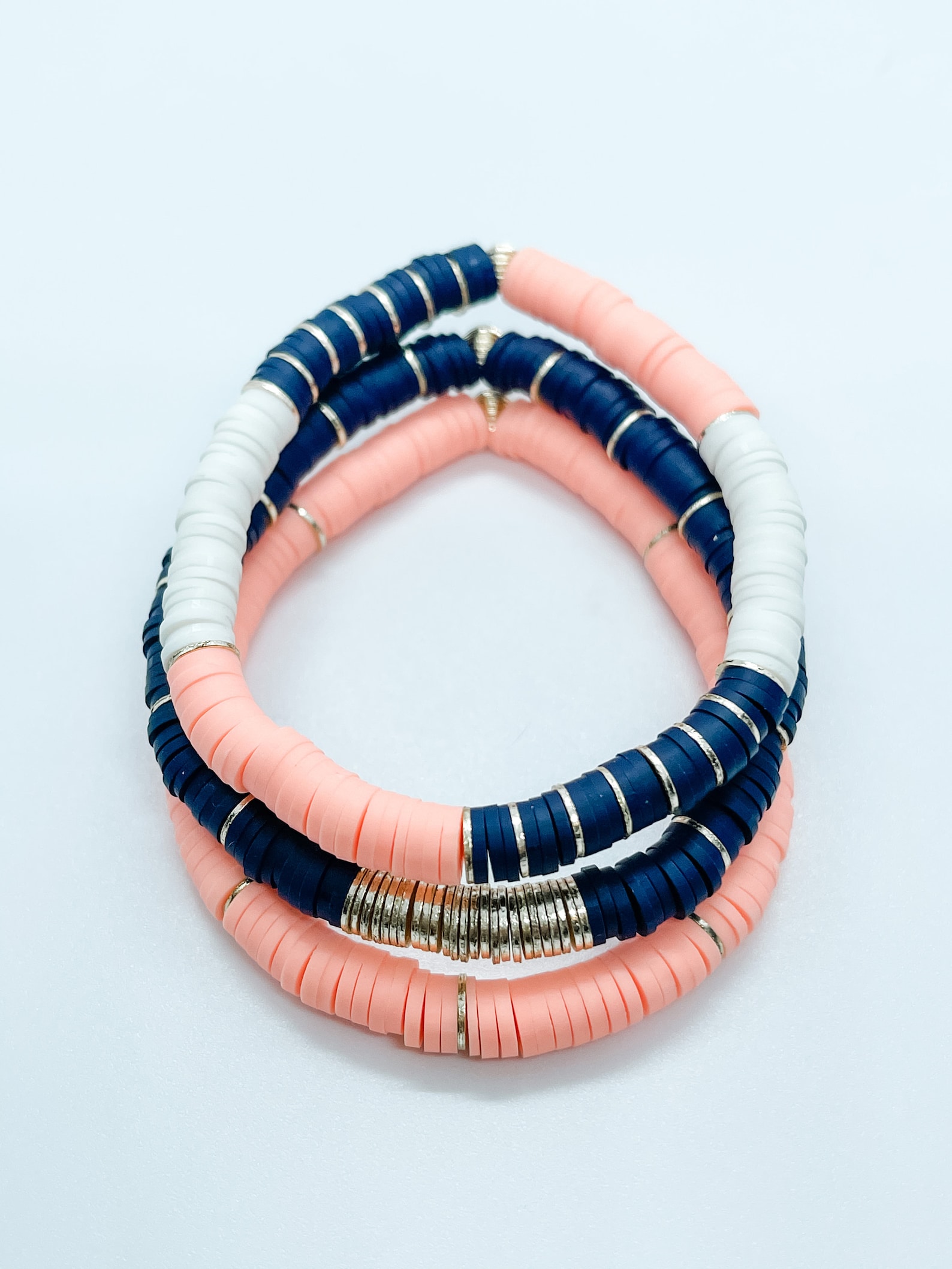Nautical Heishi Bracelet Stack | Navy Heishi | Peach Heishi - Etsy