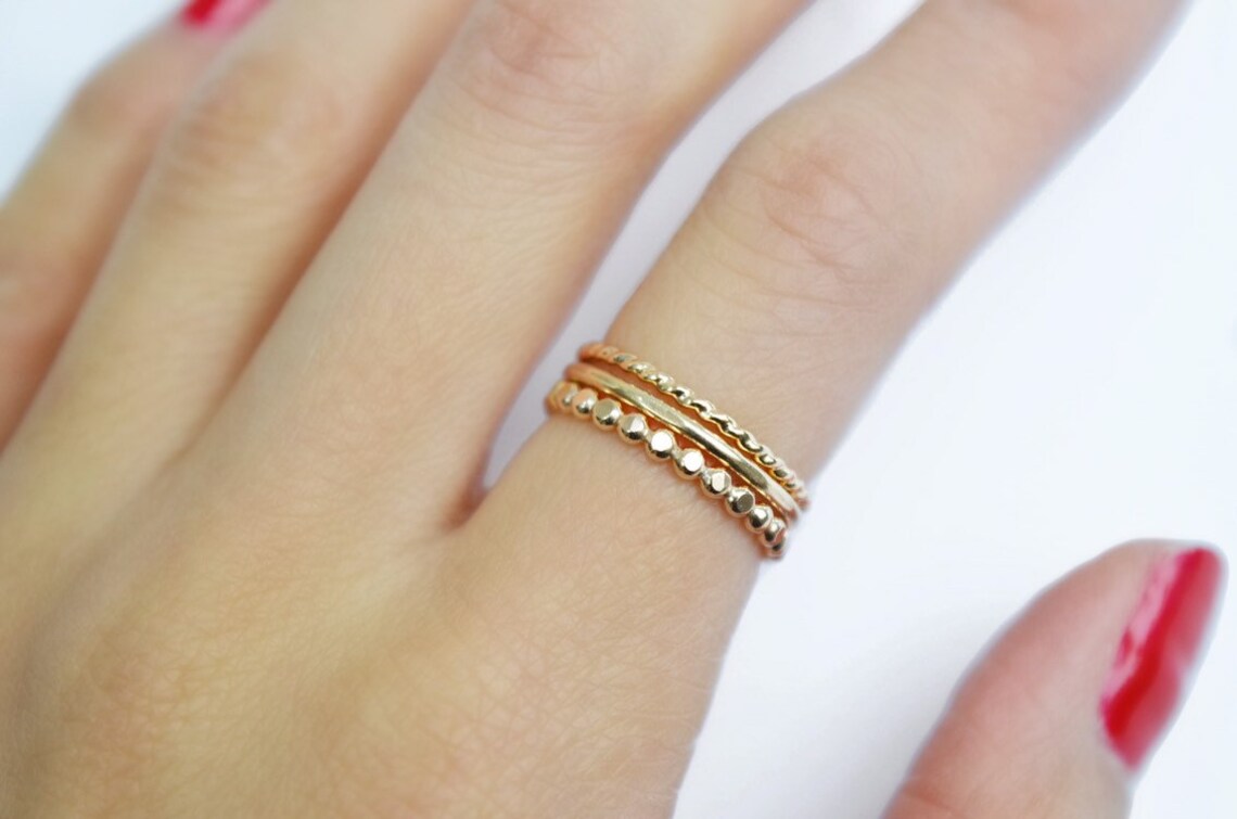 Gold Stacking Ring Set 14KT Gold Filled Set of 3 | Etsy