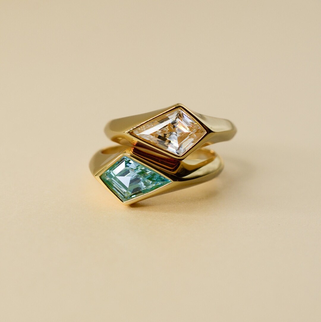 Kite Ring: Aquamarine or CZ, 14K Gold Vermeil, Sterling Silver - Etsy