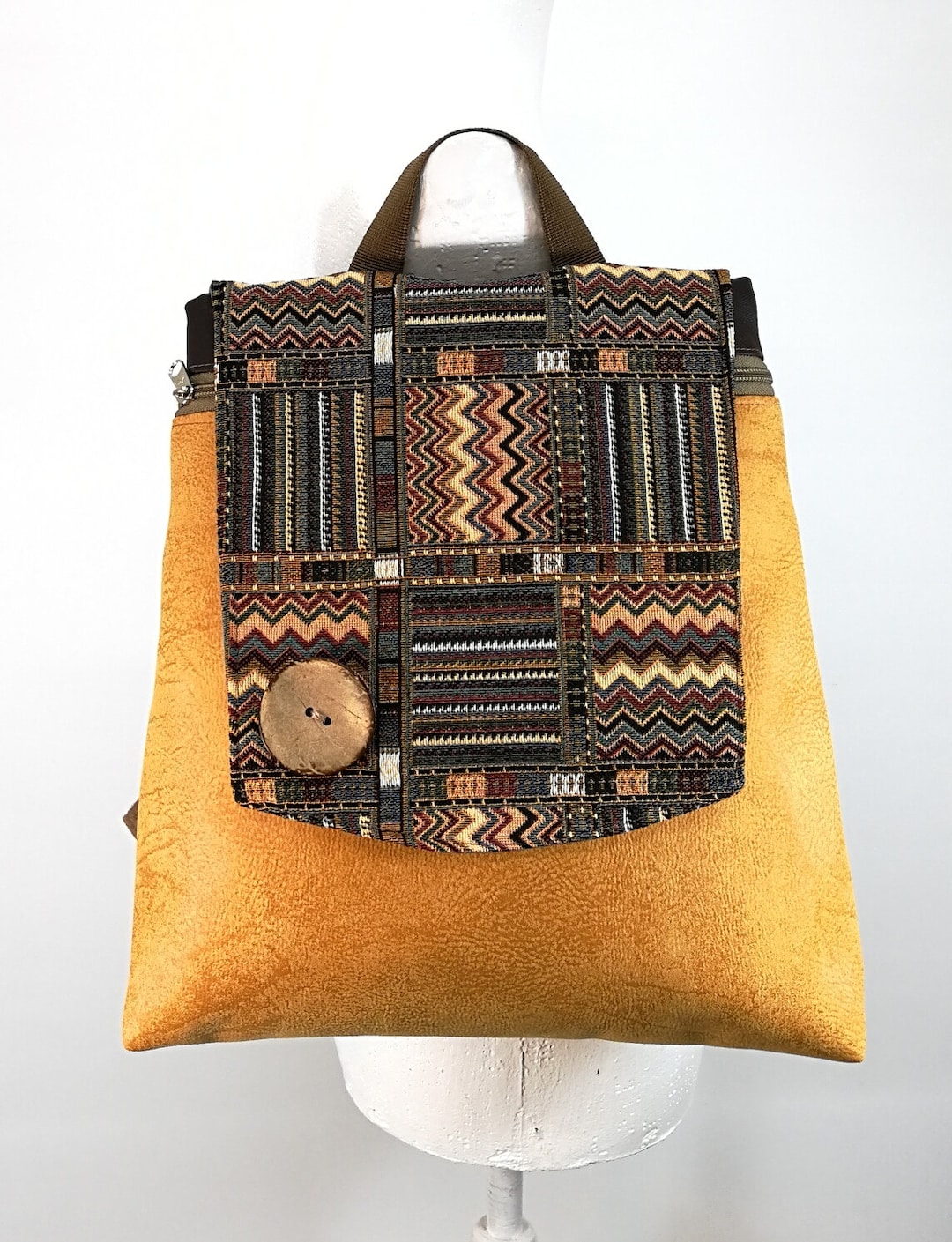Beautiful Mustard Backpack With Ethnic Fabric Handmade Vegan - Etsy