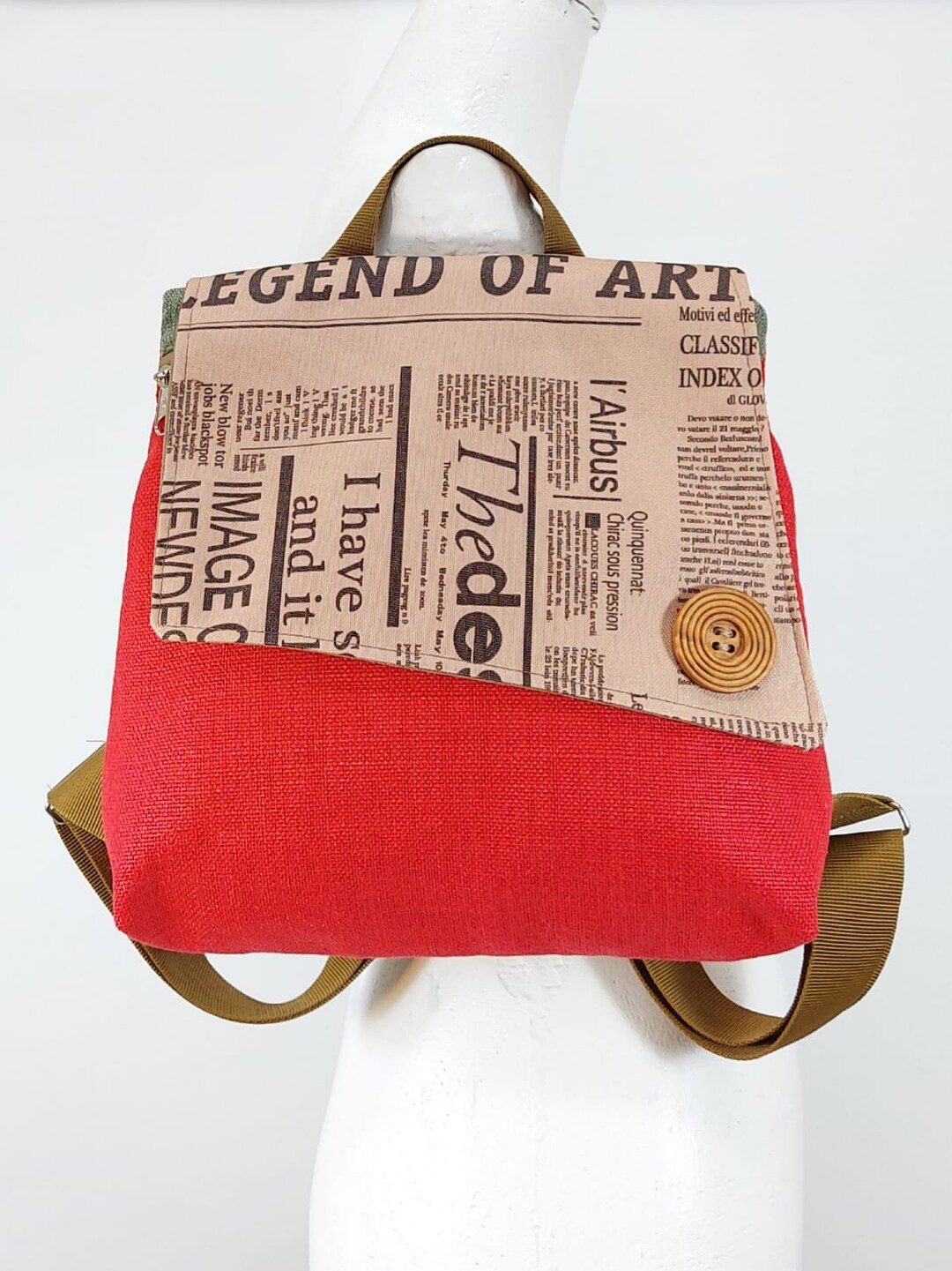 Mini Backpack Purse, Zipper Knapsacks, Small Red Beige Backpack, Small ...