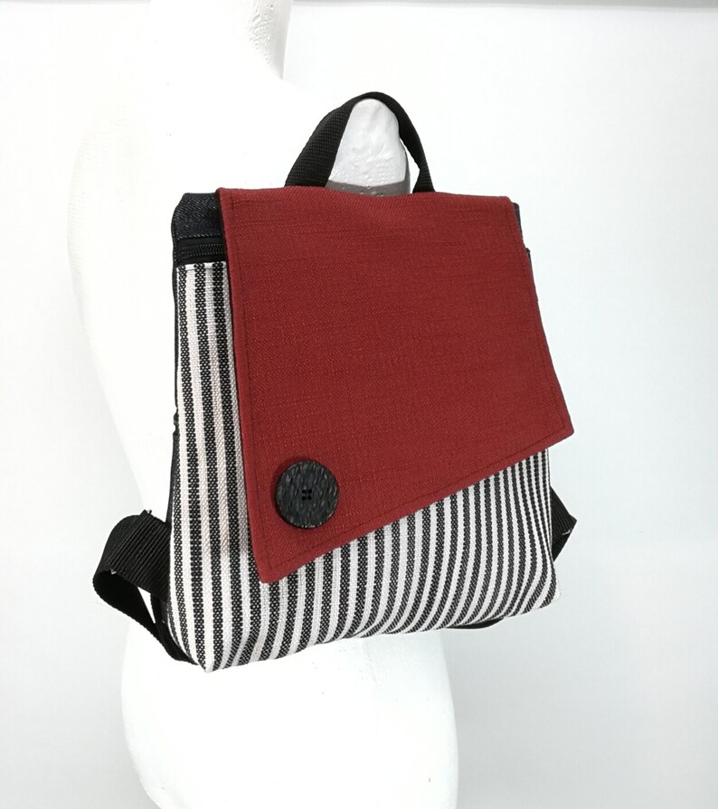 Small Backpack, Beautiful and Unique, Black and Red Fabrics Backpack ...