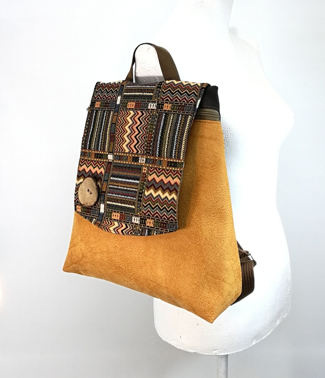 Beautiful Mustard Backpack With Ethnic Fabric Handmade Vegan - Etsy