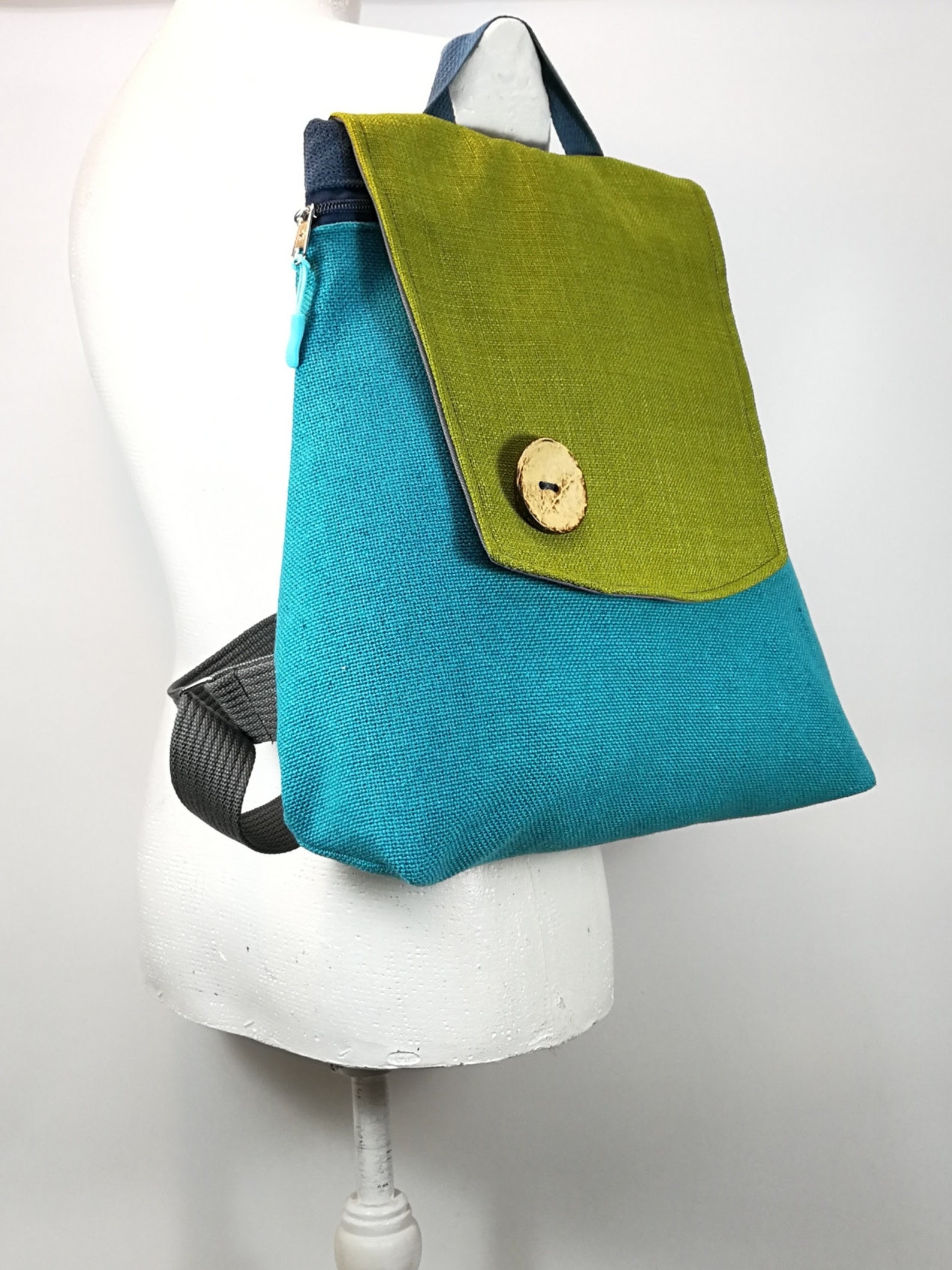 Canvas Backpack, Eco Backpack, All Fabric Backpack, Light Blue Green ...