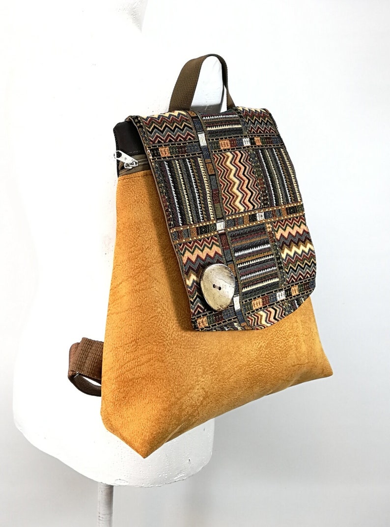 Beautiful Mustard Backpack With Ethnic Fabric Handmade Vegan - Etsy