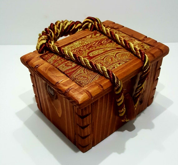 Wooden Stash Storage Box Cedar Wood Box Designer Cloth Top - Etsy