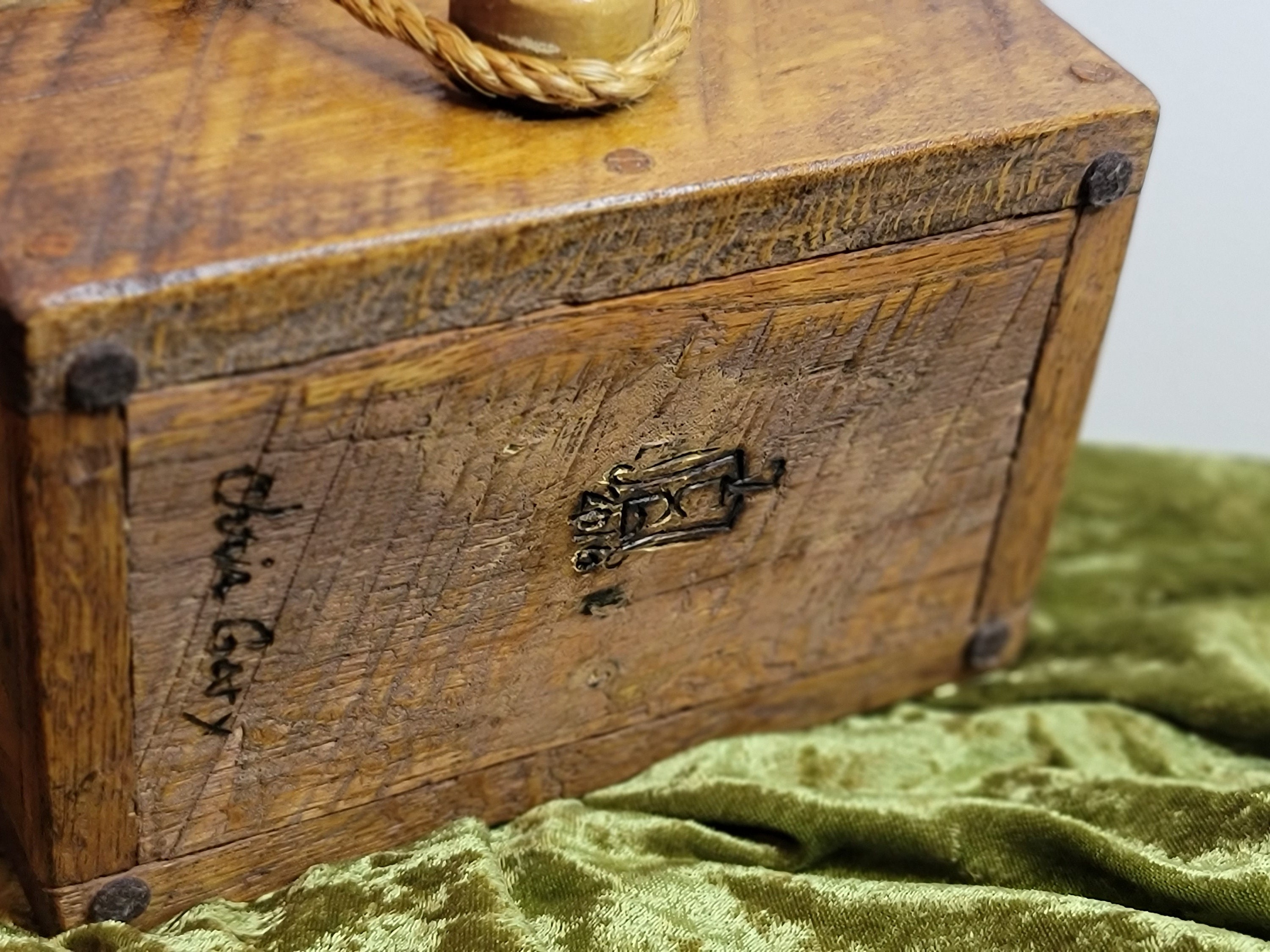 Wooden Storage Box, Pinecone Decor, Hand Carved, Crush Velvet ...