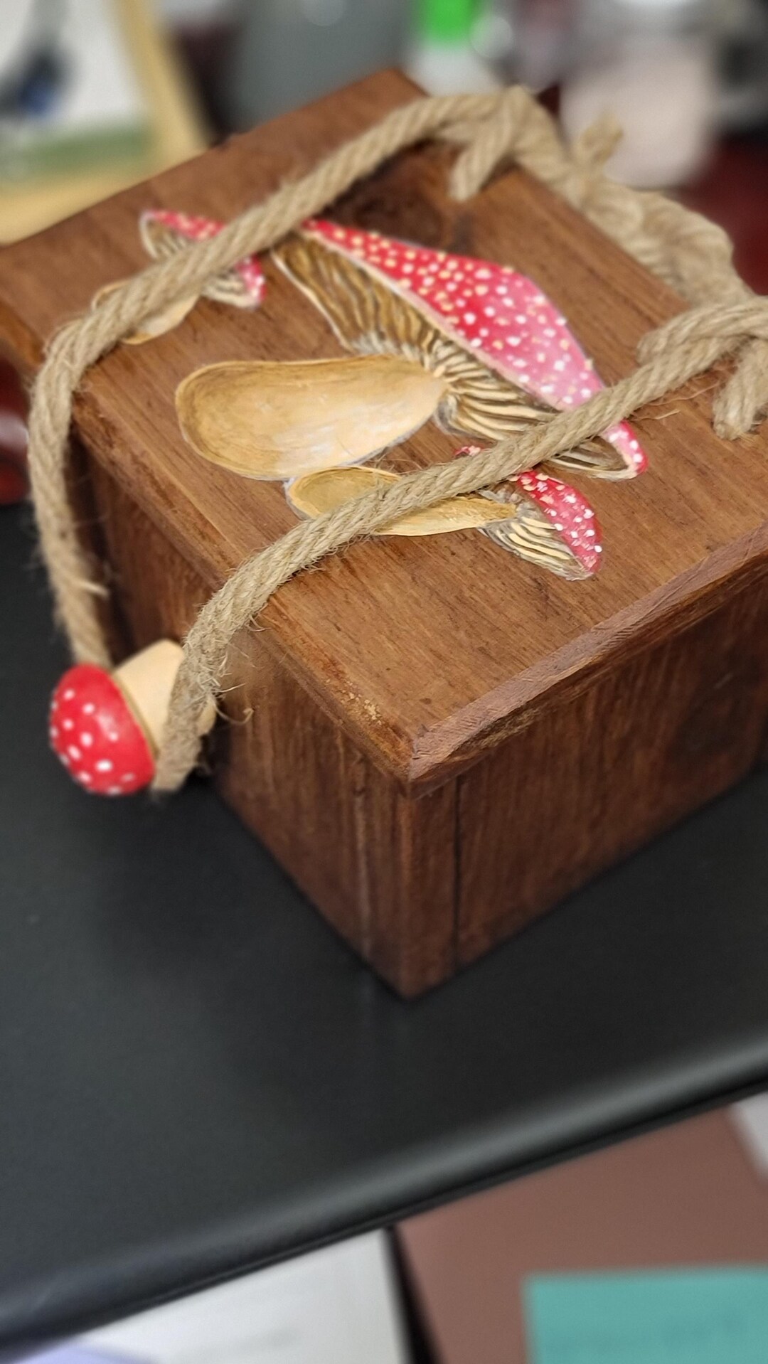 Handcrafted Cedar Stash Box: Mushroom Design, Rope Hinge - Etsy