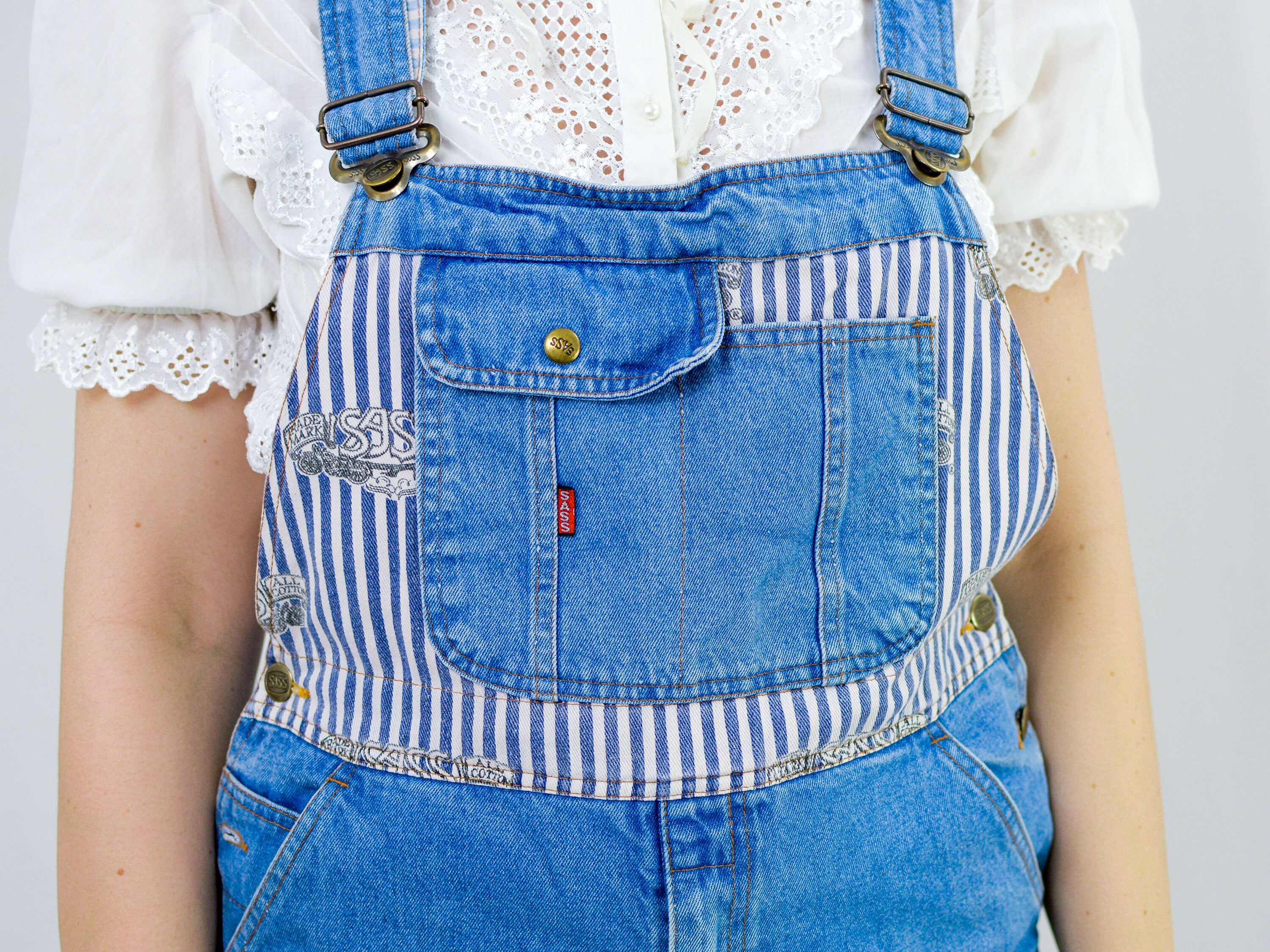 Denim Overalls SASS Shortalls Striped Inserts Vintage 90s Blue - Etsy